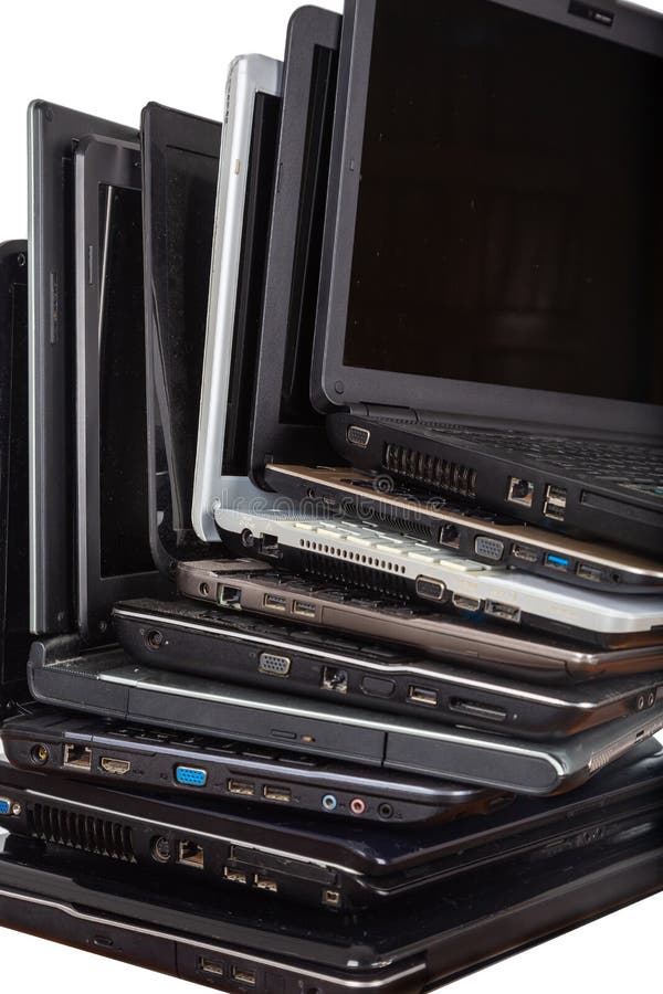 Stack of Used Laptops in Different Colors and Models. T Stock Image ...