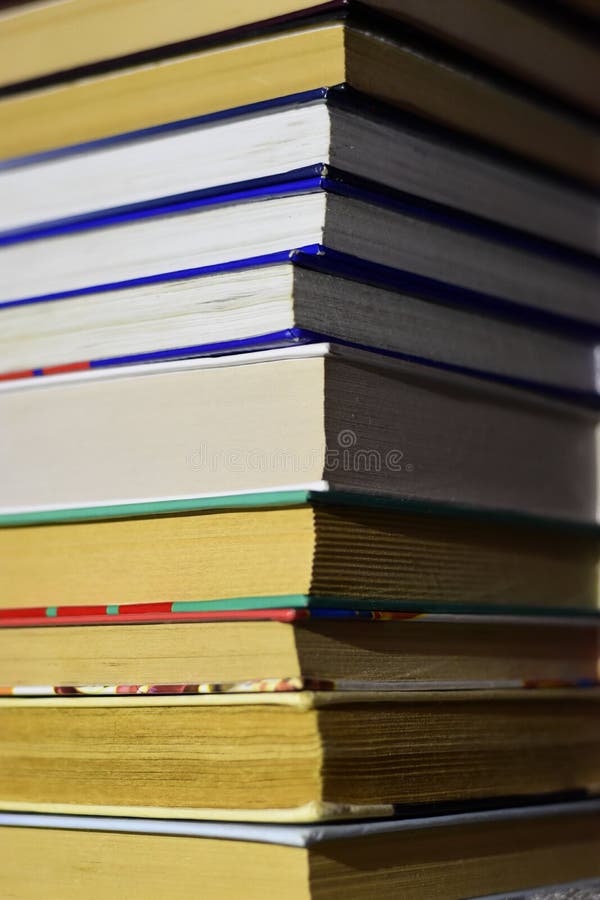 Stack of Used Old Books in the School Library, Toned Cross Processed ...