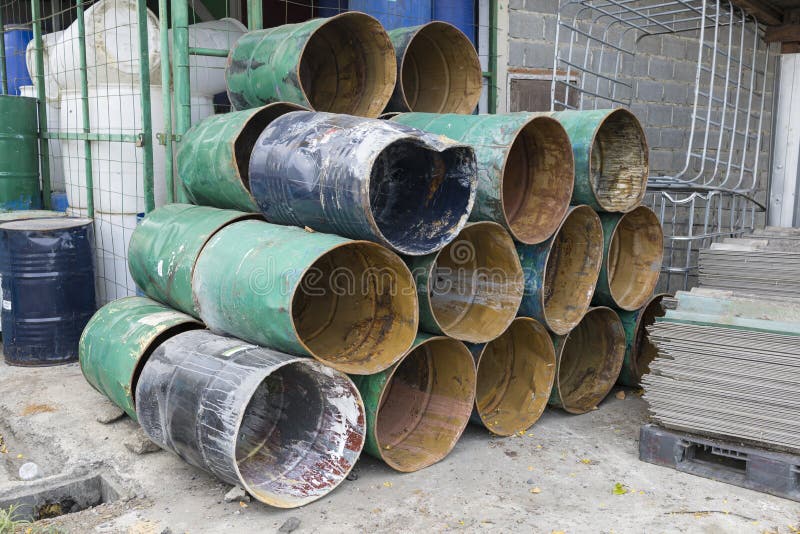 Stack of Used and Old 200-litre Steel Drum Container , Can Be Used As a ...