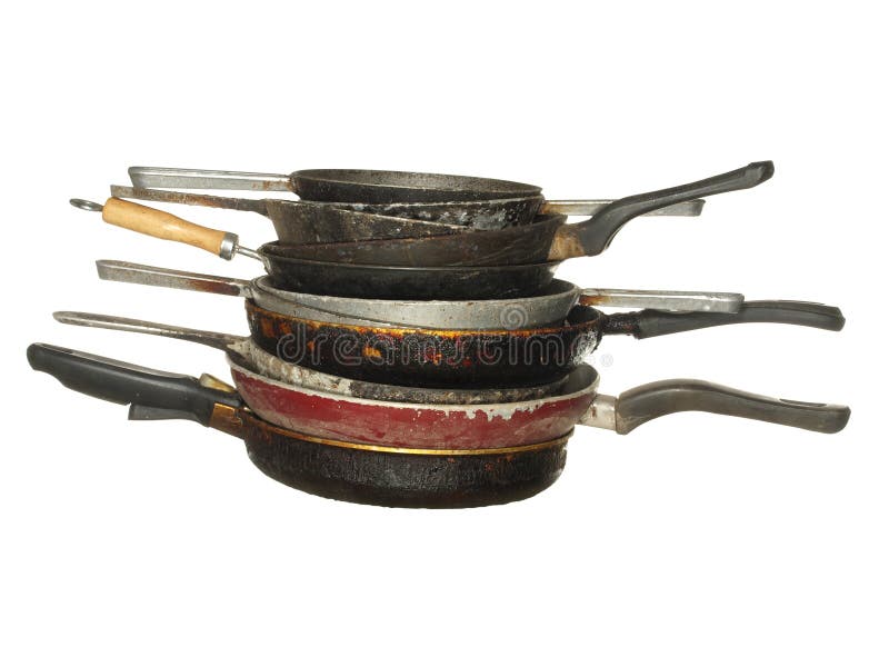 Stack of Used Old Pans Isolated on a White Background Stock Image ...