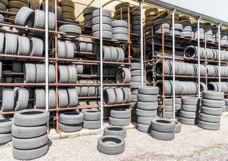 Stack of Used Tires in a Car Garage. Stock Image - Image of obsolete ...