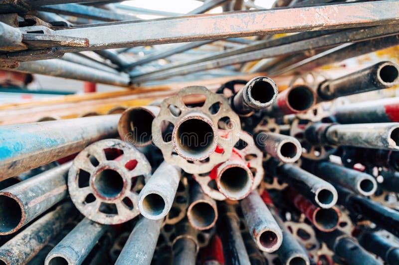 Stack of Used Worn Galvanized Steel Scaffold Tubes and Pipes on ...