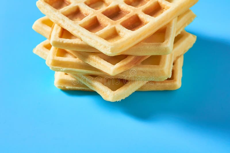 Stack of Vanilla Belgian Waffles on Blue Stock Image - Image of yummy ...