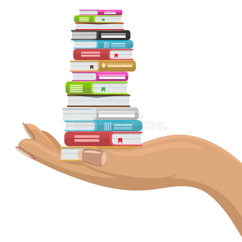 Stack of Various Books in Female Hand. Hand Holding Books. Flat and ...