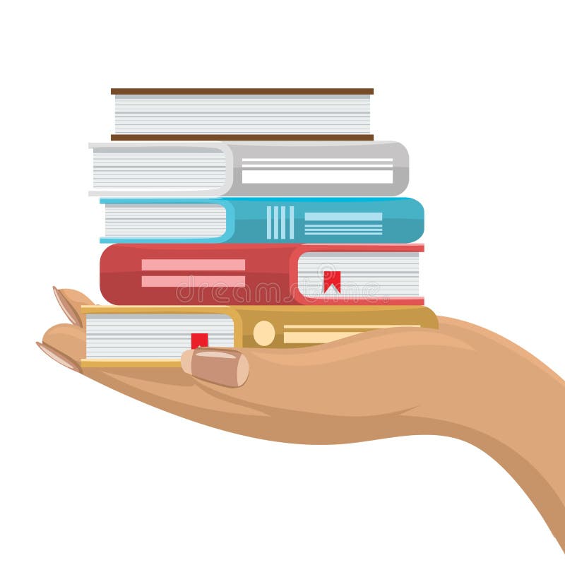 Stack of Various Books in Female Hand. Hand Holding Books. Flat and ...