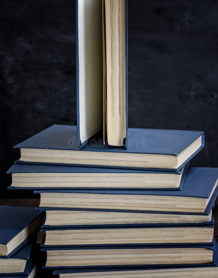 Stack of Various Books, Open Book on Top Stock Image - Image of pile ...