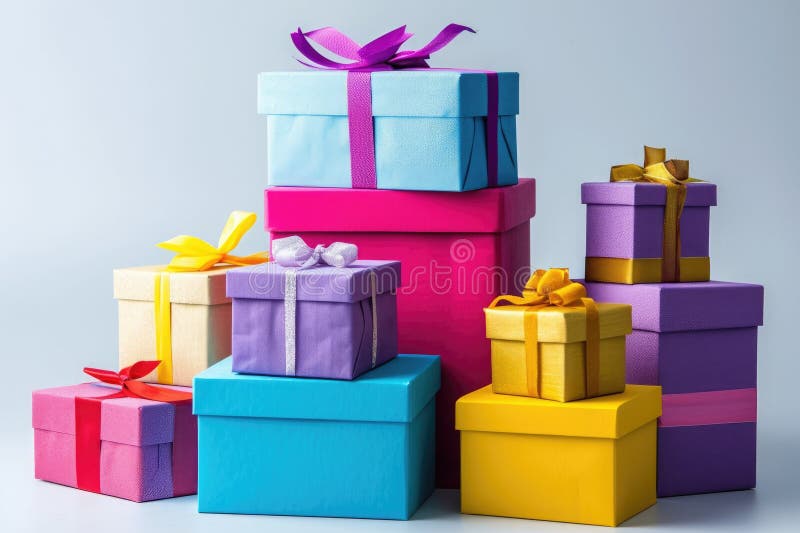 A Stack of Various Brightly Wrapped Presents Sitting on Top of Each ...