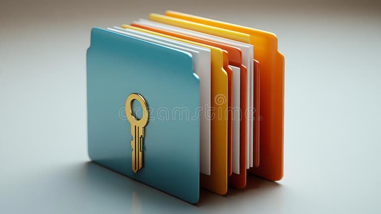 Stack of Colorful Office Folders with Keyhole and Lock Design Stock ...