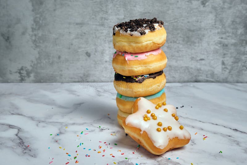 A stack of various donuts stock image. Image of dough - 269092917