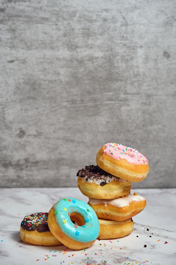 A stack of various donuts stock photo. Image of pastry - 269092948