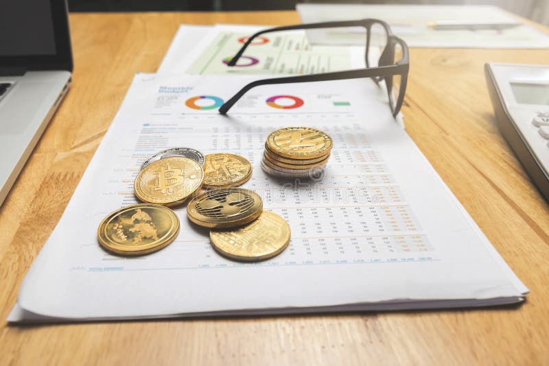 Stack of Various Golden and Silver of Cryptocurrency on Chart or Graph ...