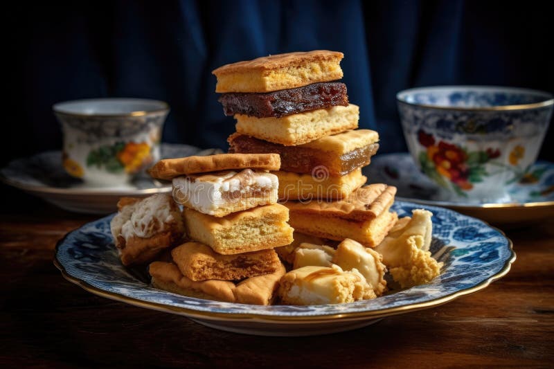 Stack of Various Homemade Biscuits on a Plate Stock Illustration ...