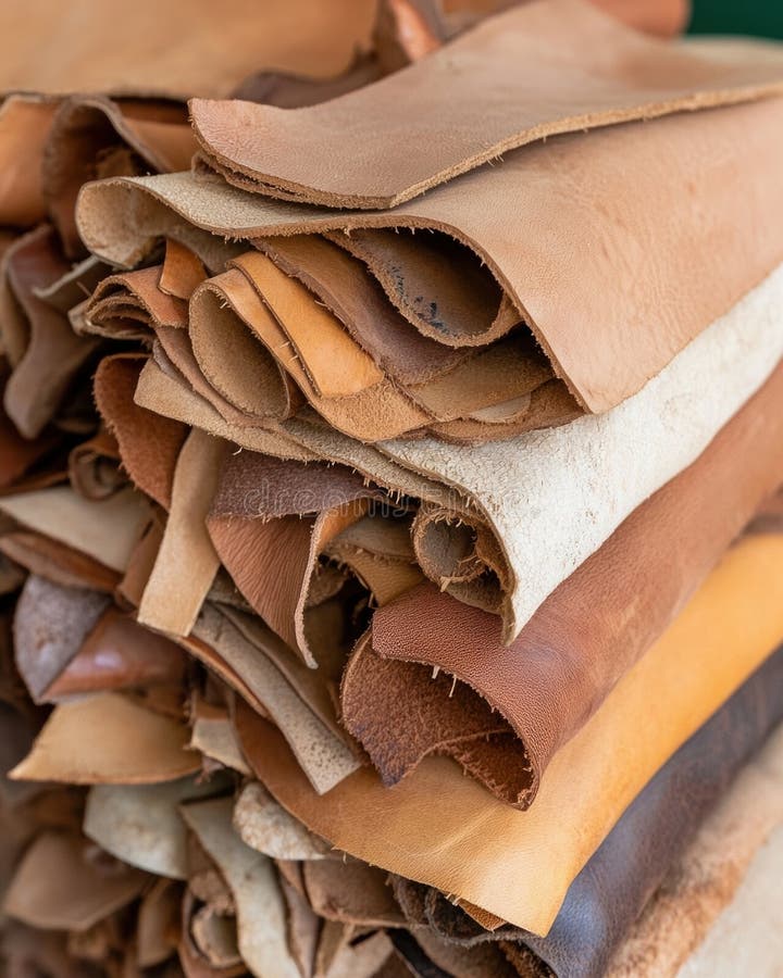 A Stack of Various Leather Hides in Different Colors and Shades. Stock ...