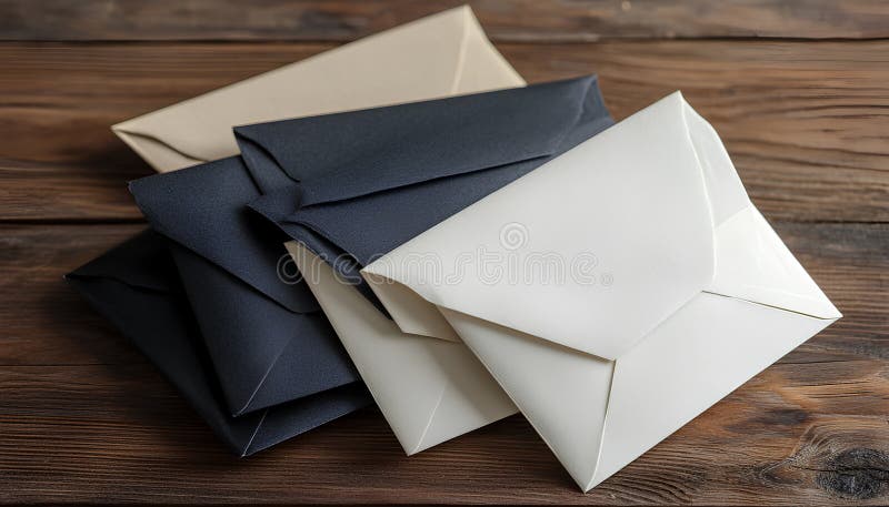 Stack of Various Paper Envelopes on Wooden Table, Closing. Mail Stock ...