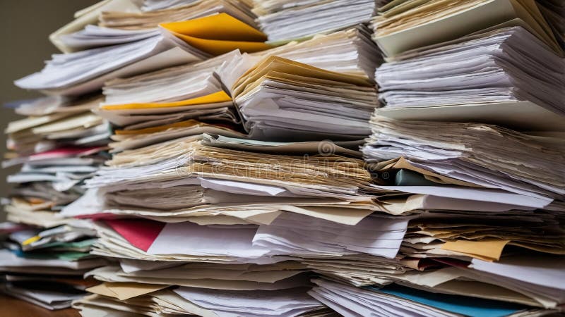 Stack of Various Papers and Documents Piled High, Randomly Organized ...
