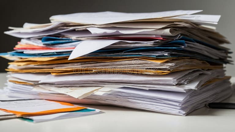 Stack of Various Papers and Documents Piled High, Randomly Organized ...