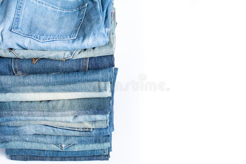 Stack of Various Shades Blue Jeans. Jeans Stacked Isolated on White ...