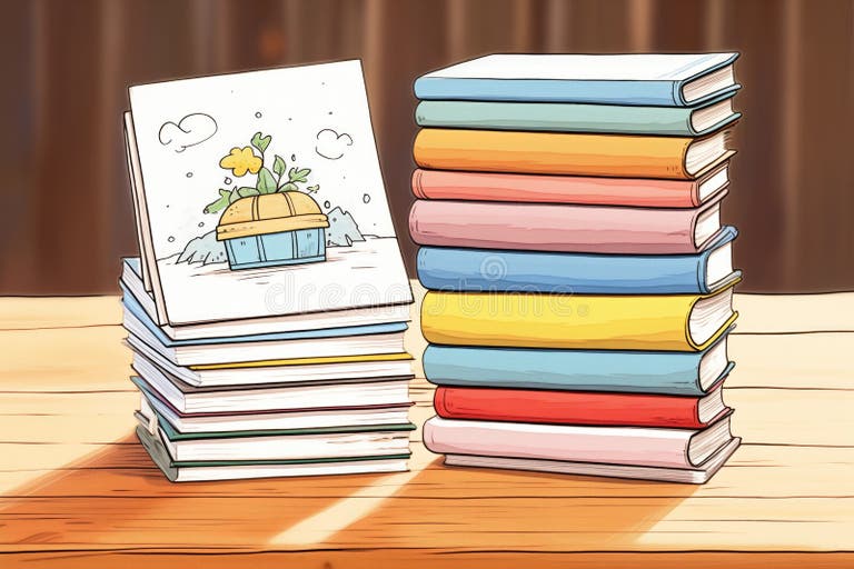 A Stack of Various-sized, Blank Sketchbooks on a Wooden Table Stock ...