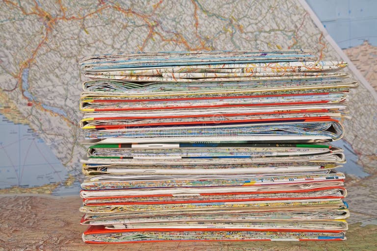 Stack of Various Travel Maps Stock Image - Image of bent, exploration ...