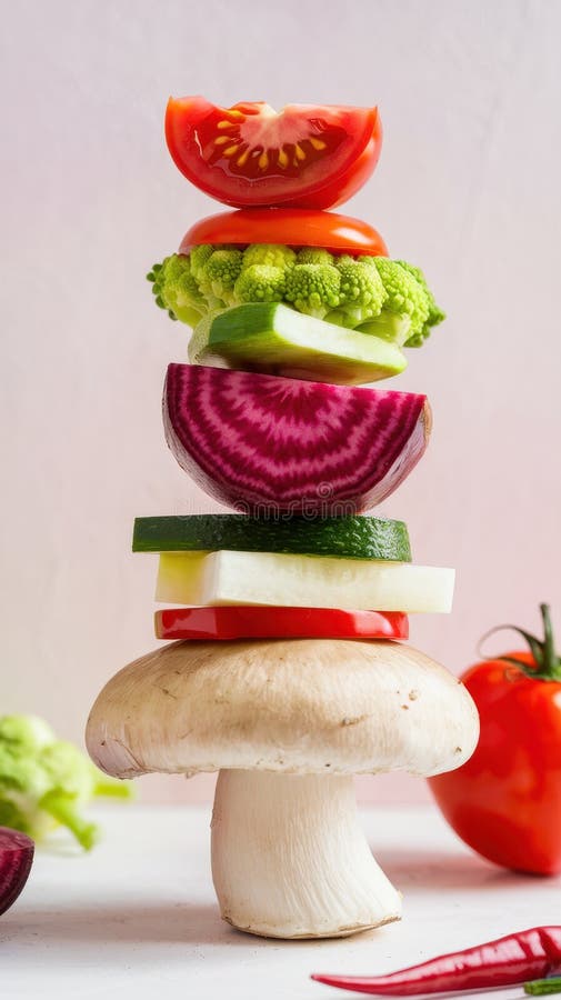 Stack of Vegetables Including Broccoli, Cauliflower, and Tomatoes Stock ...