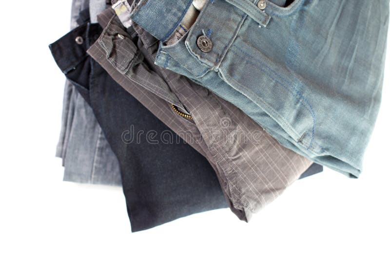 Stack of Verious Denim Clothes Isolated Stock Photo - Image of fabric ...