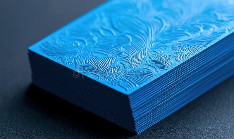 A Stack of Vibrant Blue Cards Features an Exquisite Embossed Floral ...