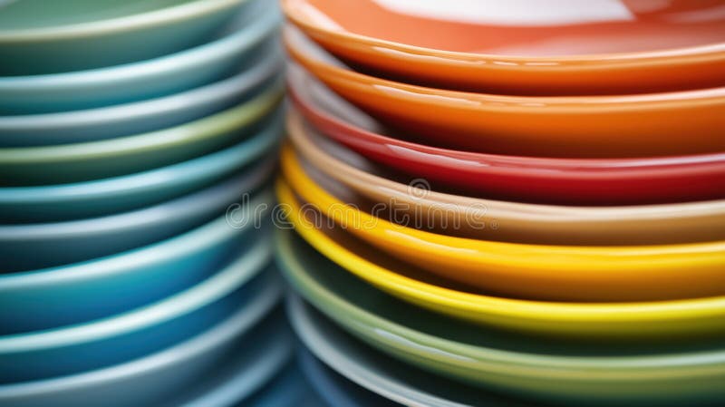 Stack of Vibrant Ceramic Plates in Gradient Arrangement AI Generated ...
