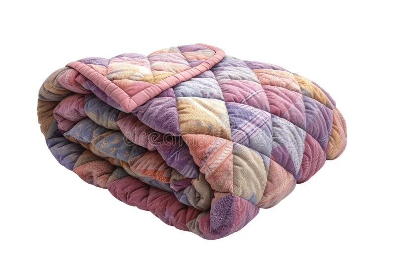 Stack of Vibrant Color Patchwork Quilts Isolated on White Background ...