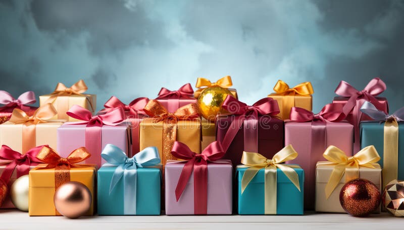 A Stack of Vibrant Gift Boxes, Wrapped in Shiny Paper Generated by AI ...