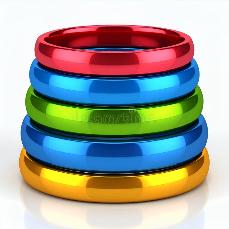 Stack of Vibrant Metallic Torus Shapes in Gradient Color Arrangement on ...