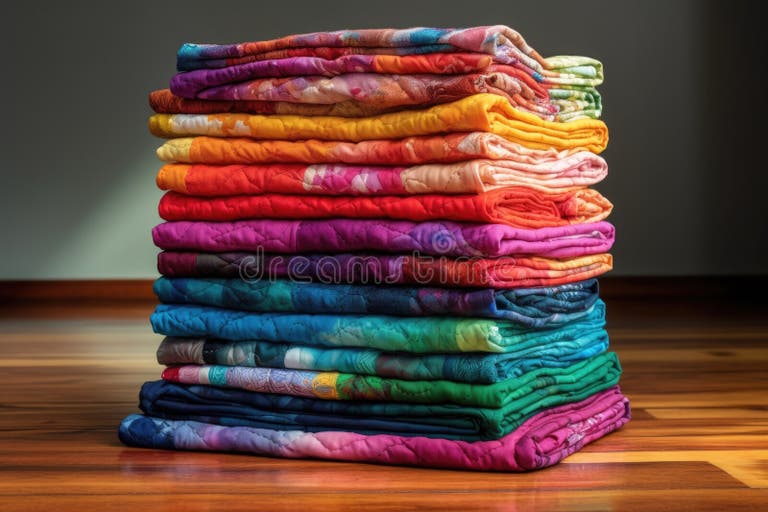 Stack of Vibrant Quilts Folded Neatly Stock Illustration - Illustration ...