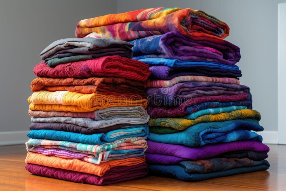 Stack of Vibrant Quilts Folded Neatly Stock Illustration - Illustration ...