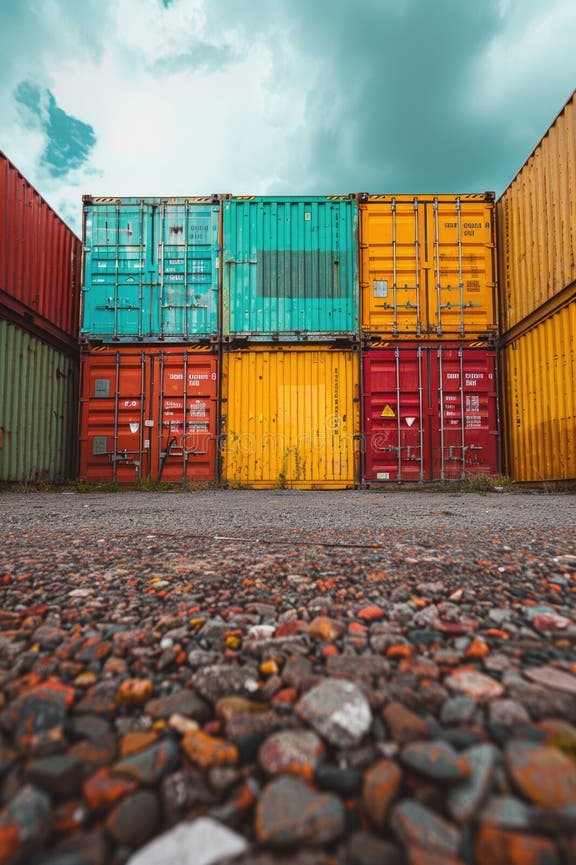 A Stack of Vibrant Shipping Containers. Suitable for Industrial and ...
