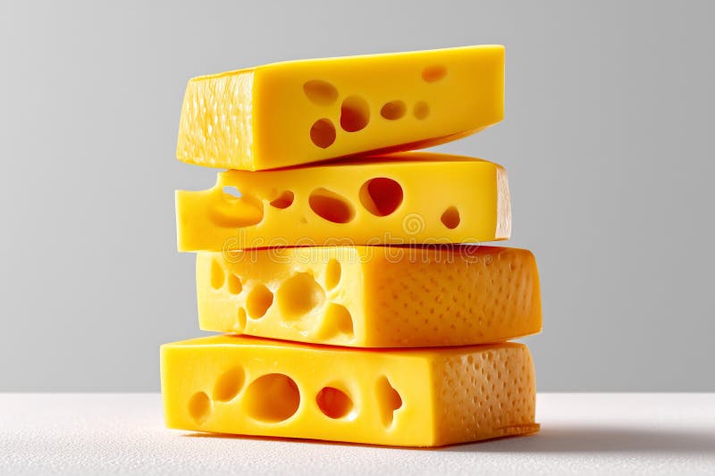 Stack of Vibrant Yellow Cheese Slices Arranged Neatly on Clean White ...