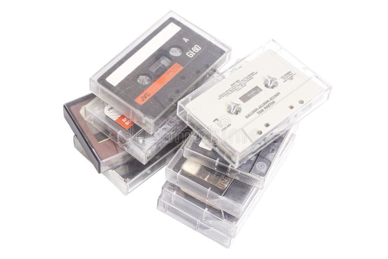 Stack of Vintage Audio Cassettes Isolated on White Stock Image - Image ...