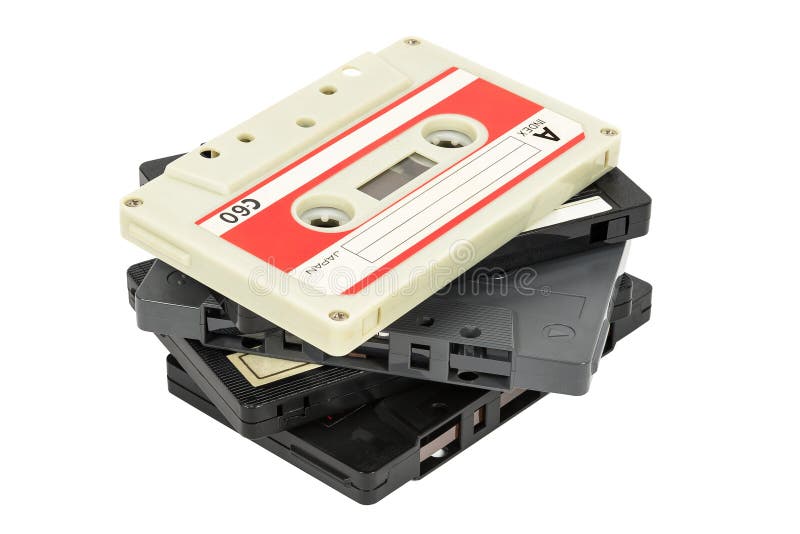 Stack of Vintage Audio Tapes on White Background Stock Image - Image of ...