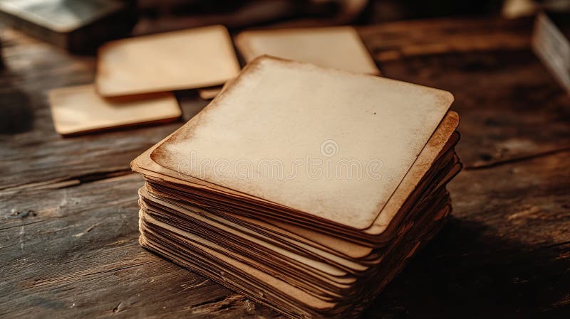 Stack of Vintage Blank Photo Cards on Wood Stock Illustration ...