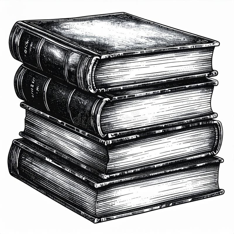 Stack of Vintage Books in Black and White Illustration Stock ...