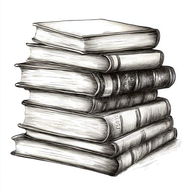 Stack of Vintage Books in a Detailed Illustration Style Stock ...