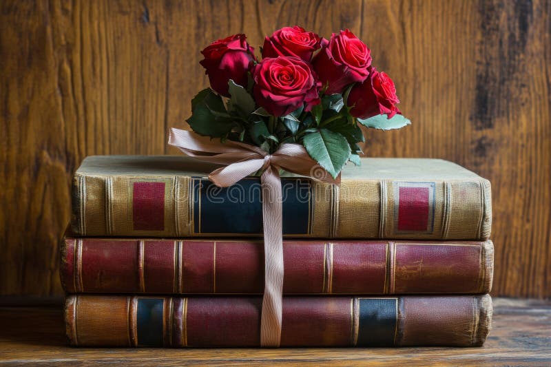 A Stack of Vintage Books Featuring Ornate Bindings is Neatly Tied with ...