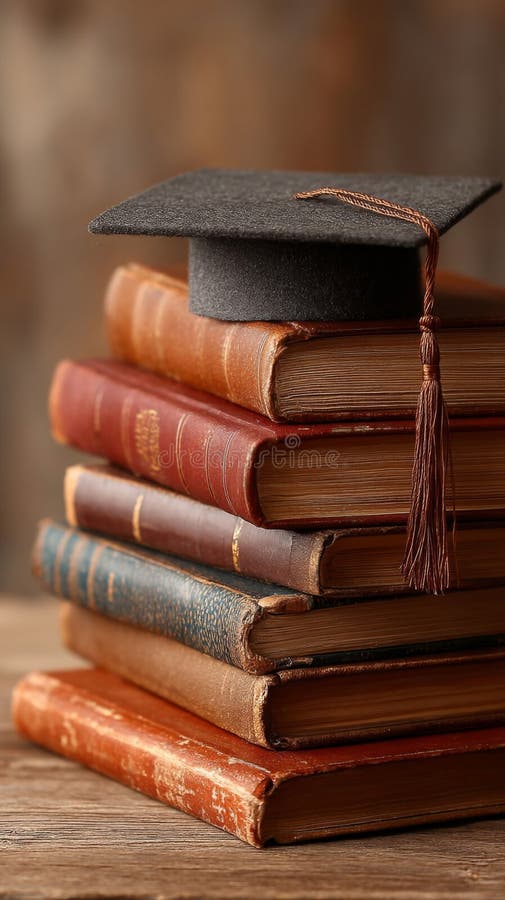 Stack of Vintage Books with Graduation Cap Stock Illustration ...