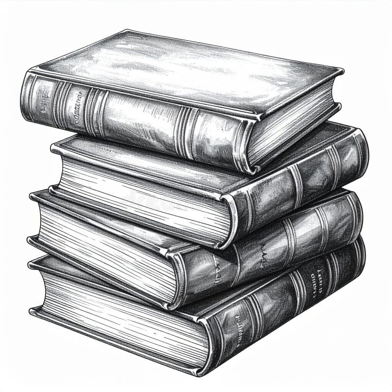 Stack of Vintage Books Pencil Drawing Stock Illustration - Illustration ...