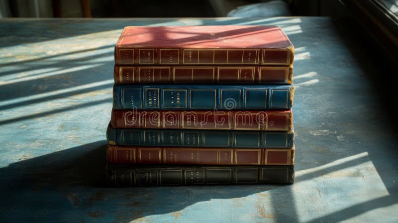 Stack of Vintage Books on Rustic Surface in Sunlight Stock Illustration ...