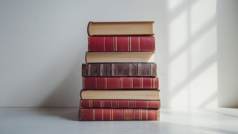 Stack of Vintage Books with Shadows on White Background. Stock Image ...