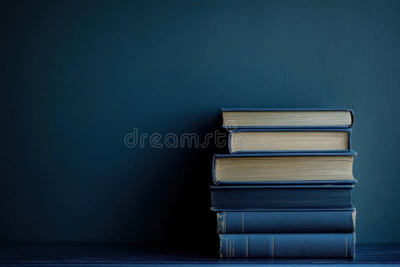 Stack of Vintage Books on a Simple Wooden Surface Against a Dark ...