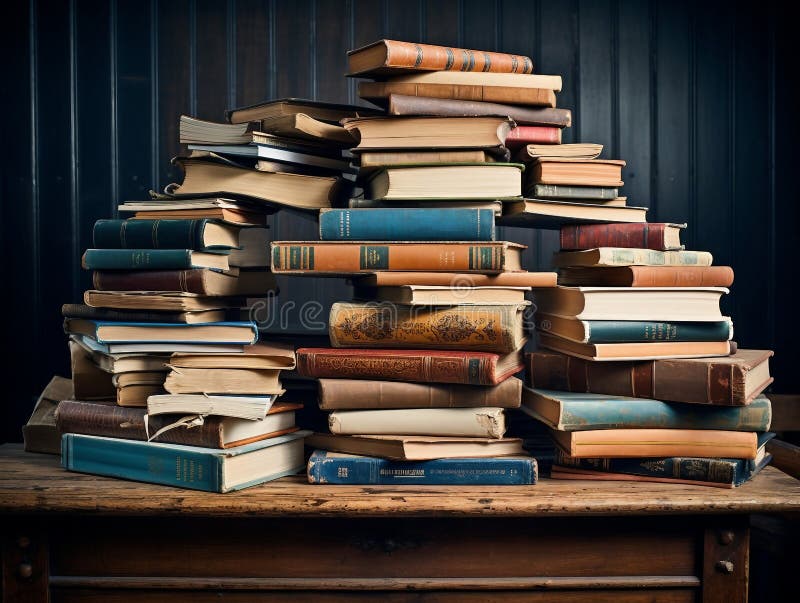 Stack of Vintage Books on a Wooden Table, Creating a Nostalgic and ...