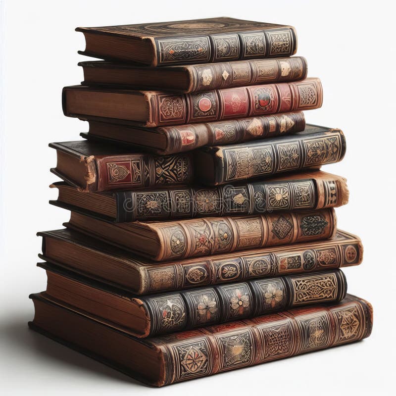 A Stack of Vintage Books with Worn Covers, on White Bc Stock ...