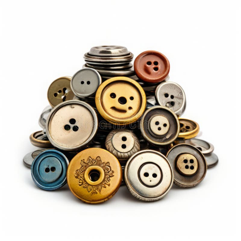 A Stack of Vintage Buttons in Different Shapes and Sizes Isolat Stock ...