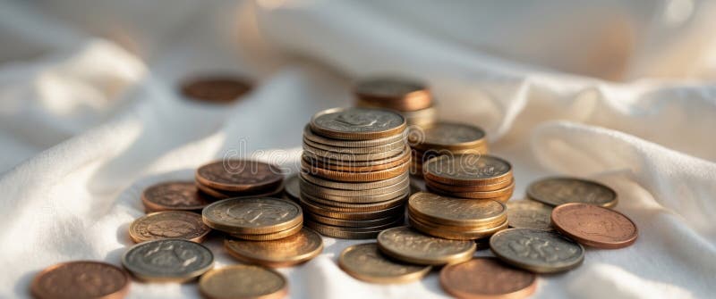 Stack of Vintage Coins on Fabric Background Stock Photo - Image of ...