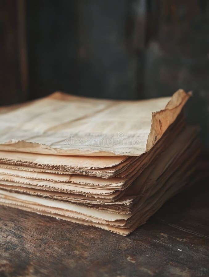 Old papers on wood table stock photo. Image of generated - 378556760